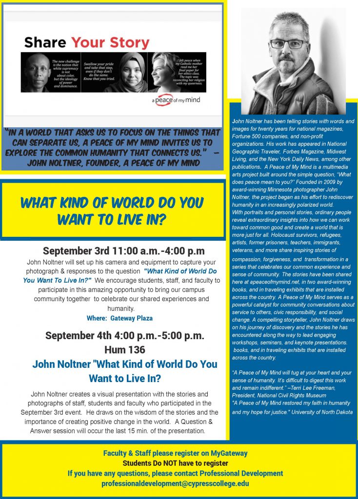 Speaker Series: John Noltner, A Peace of My Mind - Cypress College