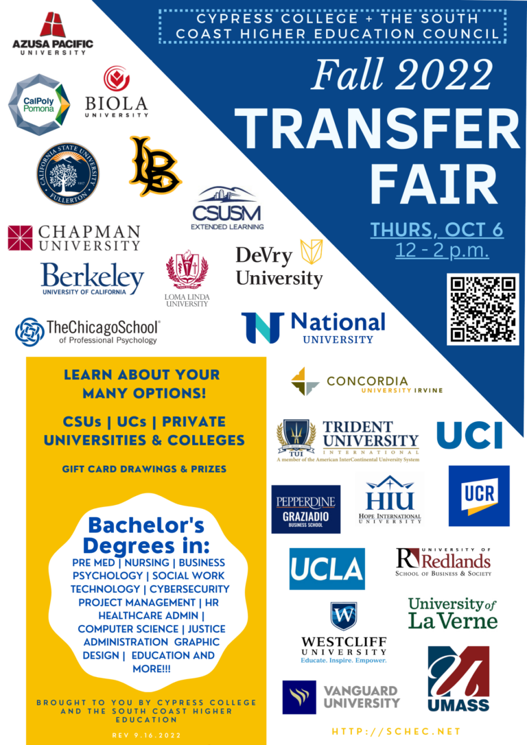 Fall 2022 SCHEC Virtual Transfer Fair - Cypress College