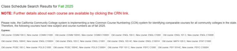 Fall 2025 Class Schedule Now Available; Note New Common Course ...